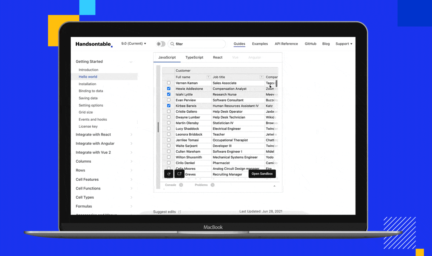 Handsontable documentation gets a major refresh