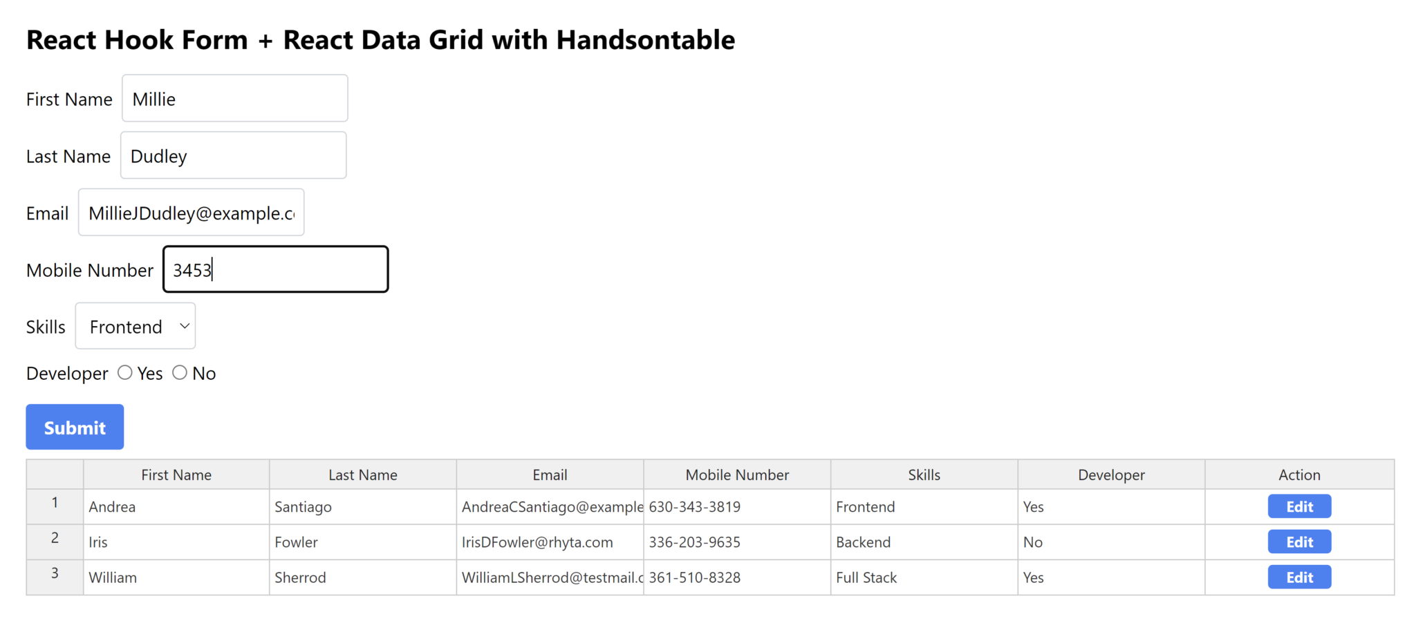 Hands-on: Integrating React Hook Form with React data grid
